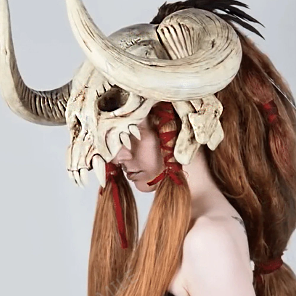 Cow-Head-Skull-Mask-Scary-Animal-Horn-Mask-Horror-Halloween-Masquerade ...