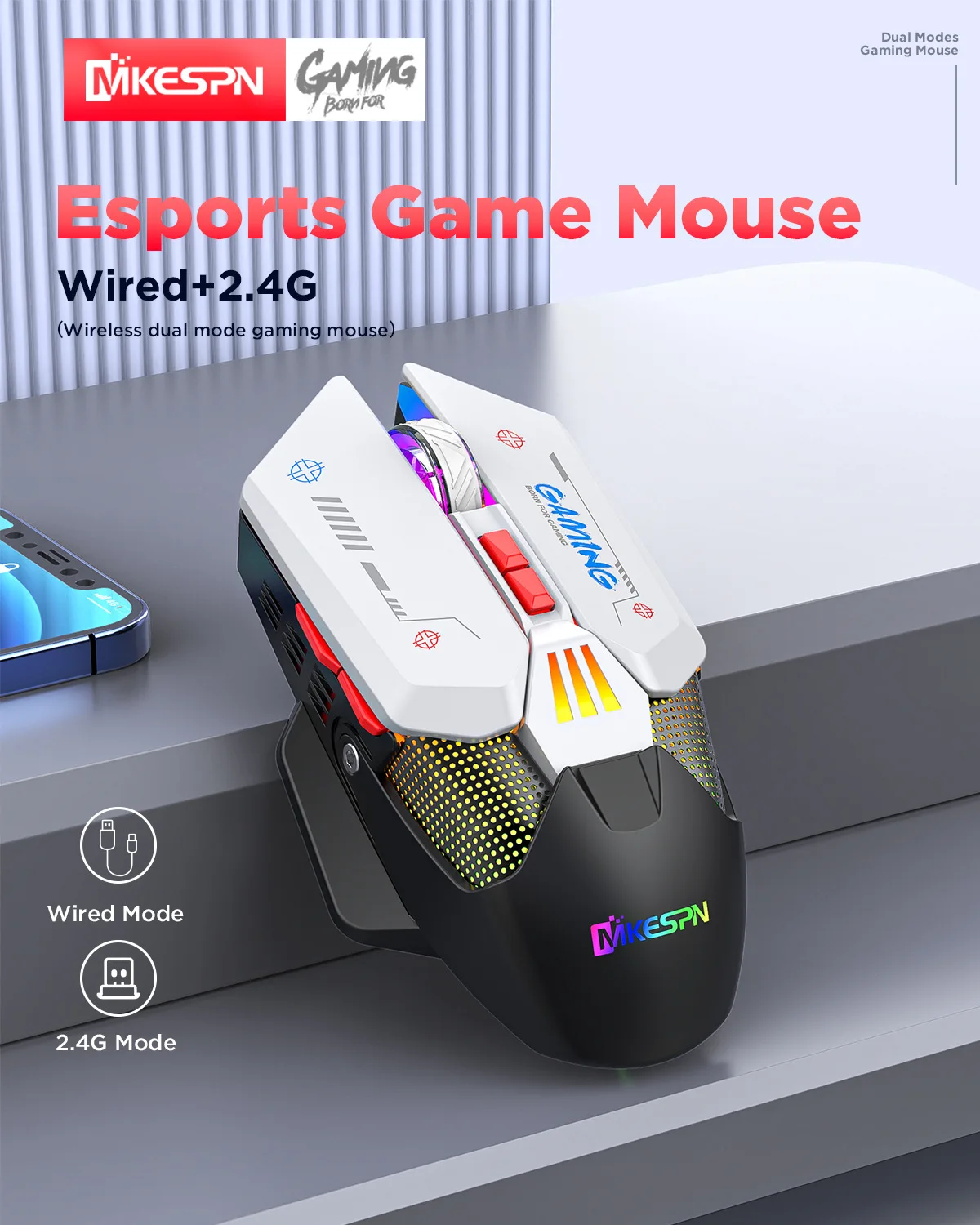 Wireless-2-4G-Dual-Modes-Mouse-10000DPI-Macro-RGB-Gaming-Mouse-450mAh ...