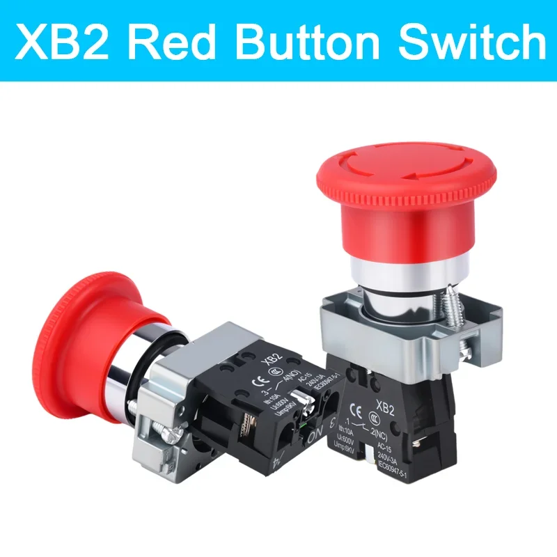 22mm red mushroom head emergency stop button switch NO/NC alarm button ...