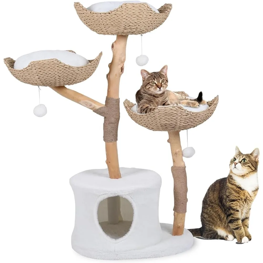 Modern-Indoor-Cat-Tree-with-Multiple-Levels-Solid-Real-Wood-Cat-Tower ...