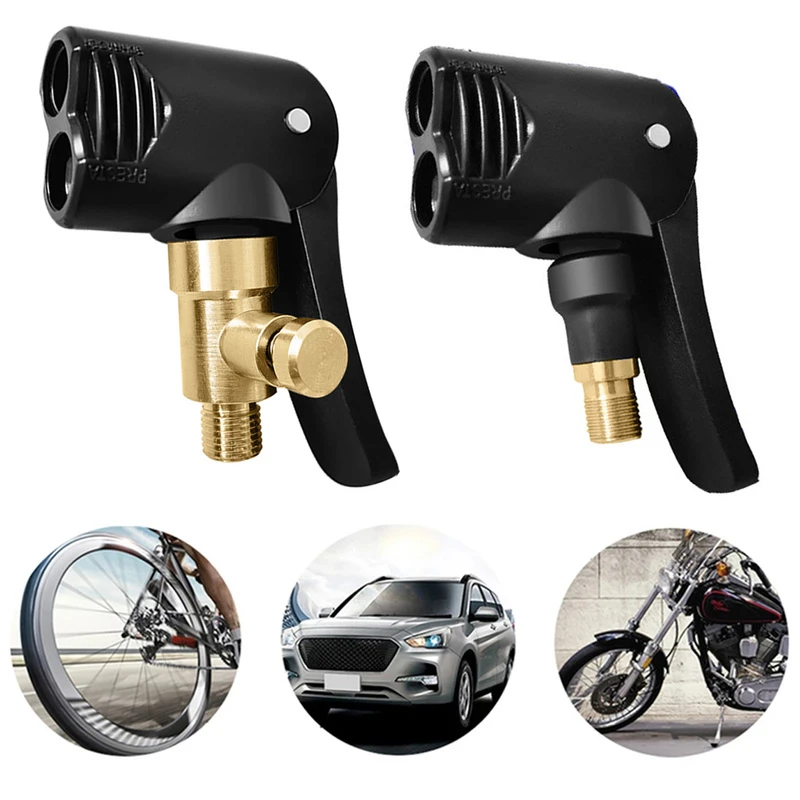 Car Tire Valve Clamp 2 In 1 Brass Pump Nozzle Air Chuck Inflator ...