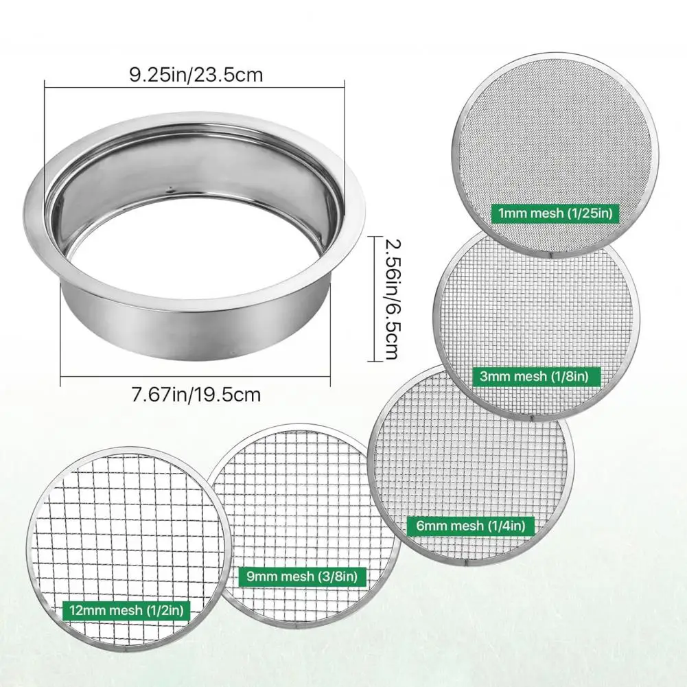 24cm Soil Sifter Set Stainless Steel Sieve Frame With 5 Mesh Sieve Pans ...