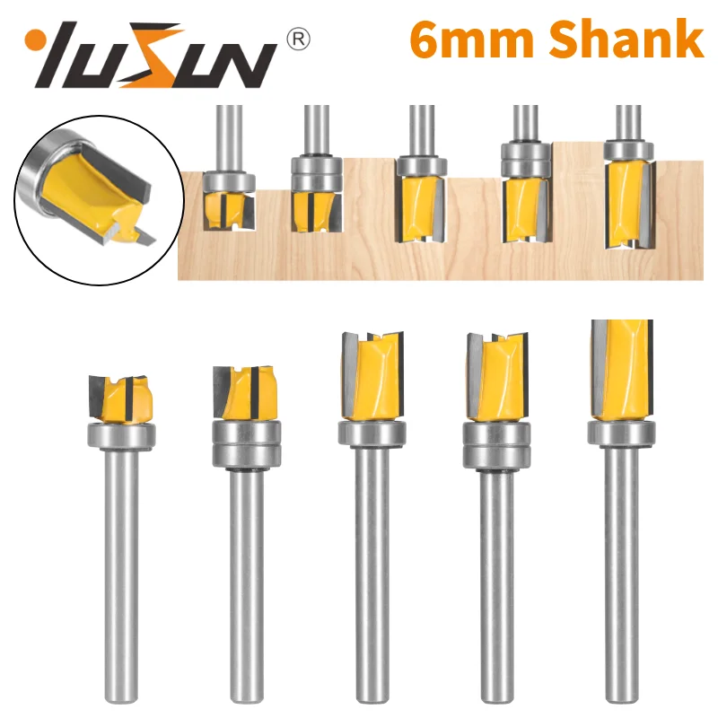 Yusun-6MM-Shank-Pattern-Bit-3-Wing-Three-Carbide-Flush-Trim-Bits-Router ...
