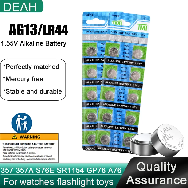 AG13-LR44-1-55V-Alkaline-Battery-A76-357-357A-S76E-SR1154-GP76-SR44-For ...