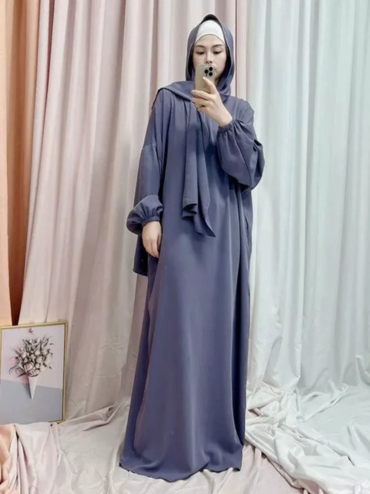 Jilbab One Piece Plain Abaya With Attached Scarf Muslim Women Prayer