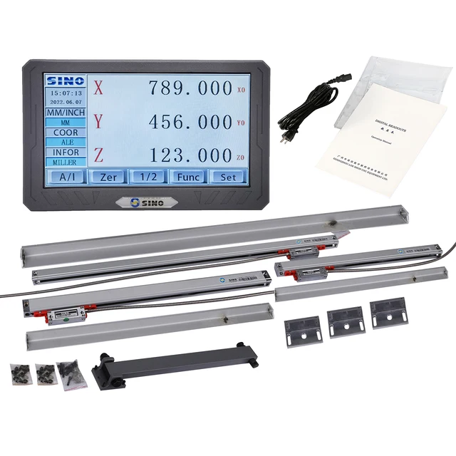 NEW SINO SDS200S 3 Axis LCD Touch Screen Digital Readout DRO Kit KA-300 Glass Linear Scale ...