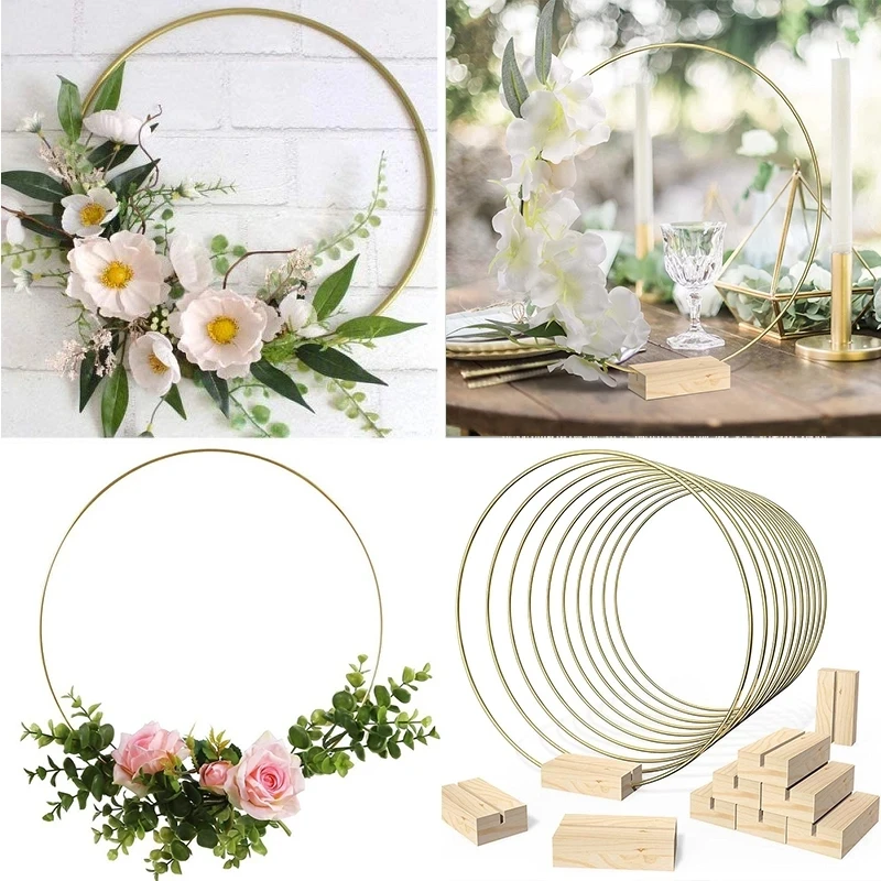 20-35cm-Metal-Ring-Floral-Hoop-with-Wooden-Base-Wedding-Wreath ...