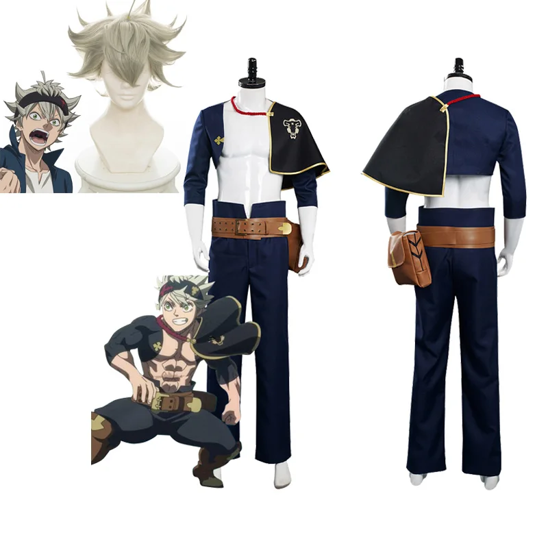 Black Clover Cosplay Asta Top Pants Suit Costume Asta Wig Halloween ...