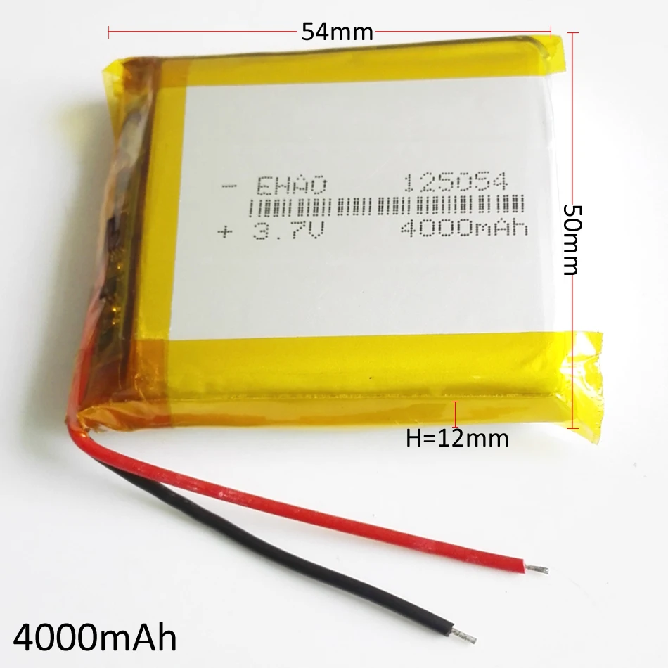 3.7v 4000mah 125054 Lithium Polymer Lipo Rechargeable Battery For Gps ...