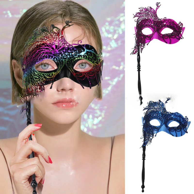 Women-Handheld-Masquerade-Mask-Lace-Veil-Carnival-Half-Face-Mask-On ...