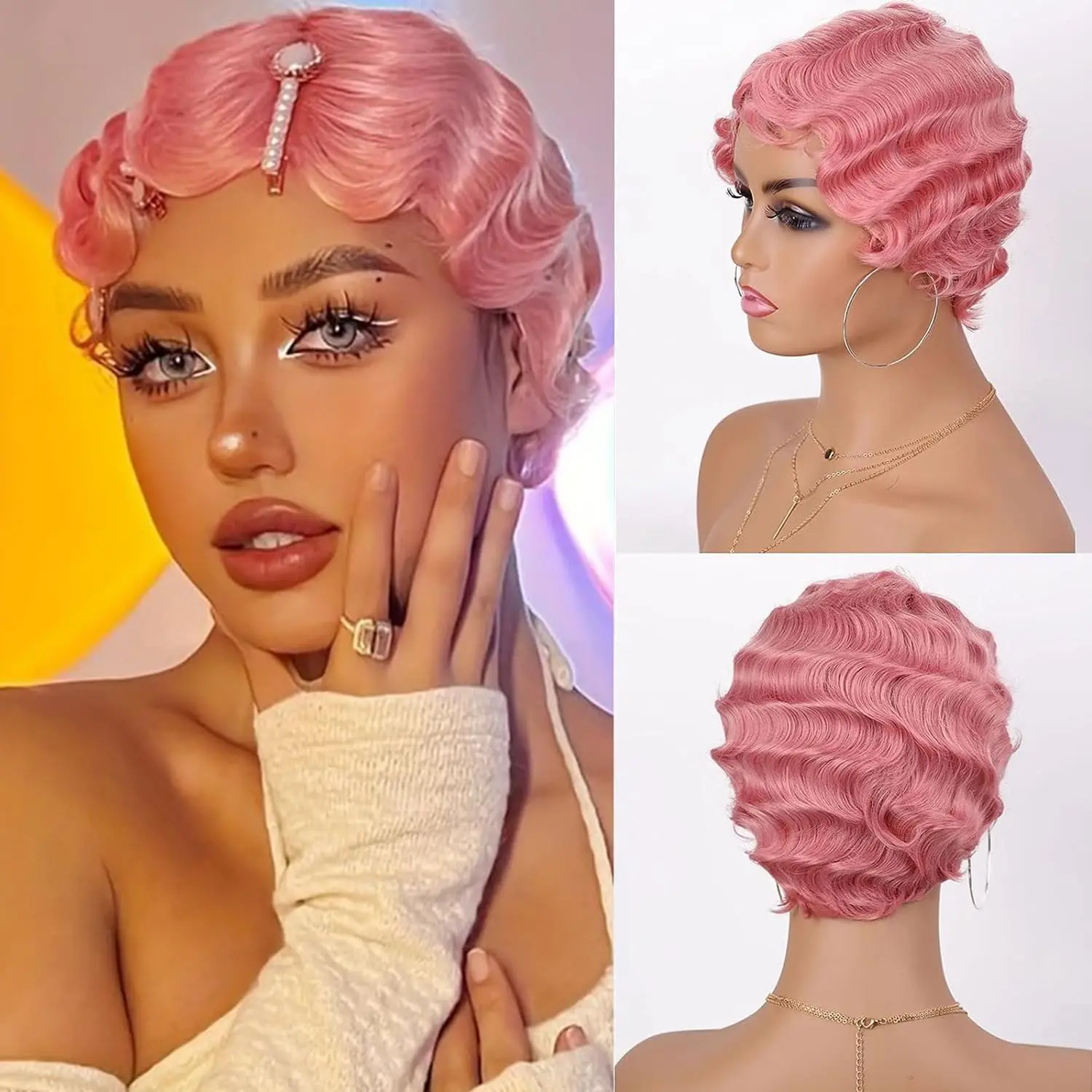 Finger Wave Synthetic Wig Short Mommy Hair Curly Wigs for Black Women ...
