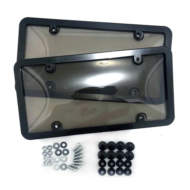 2PCS-Universal-Tinted-Smoked-License-Plate-Tag-Shield-Cover-and-Frame ...
