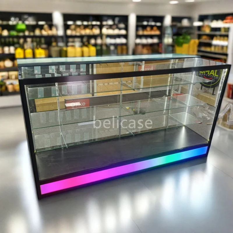 Custom-popular-full-glass-display-with-LED-light-smoke-shop-display ...