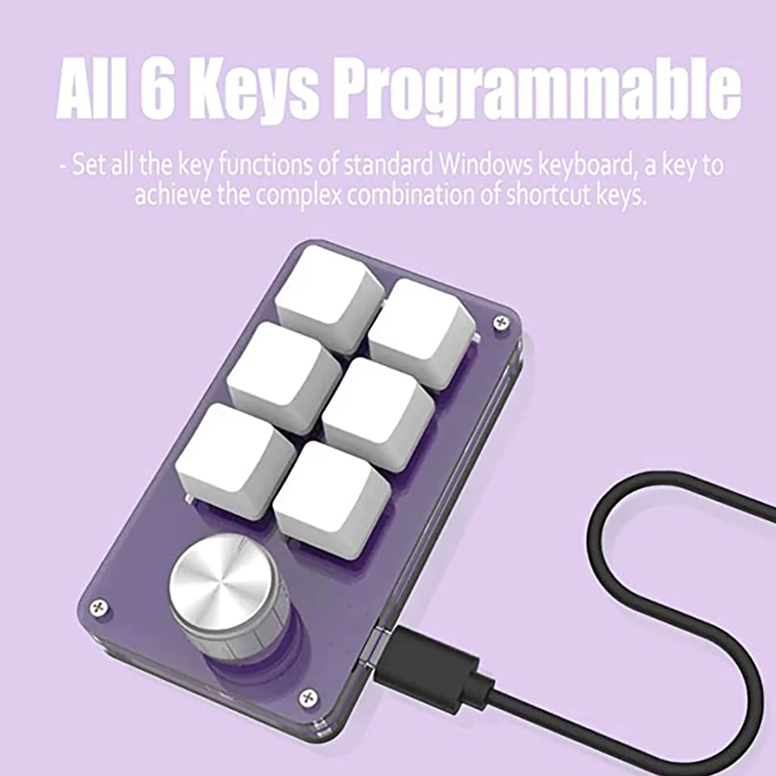 6 teclas + 1 perilla teclado personalizado 6 teclas Macro programación ...