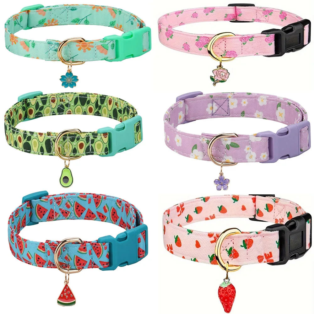 Dog Collar Set Fruit Print Adjustable Polyester Pet Collar with Metal ...