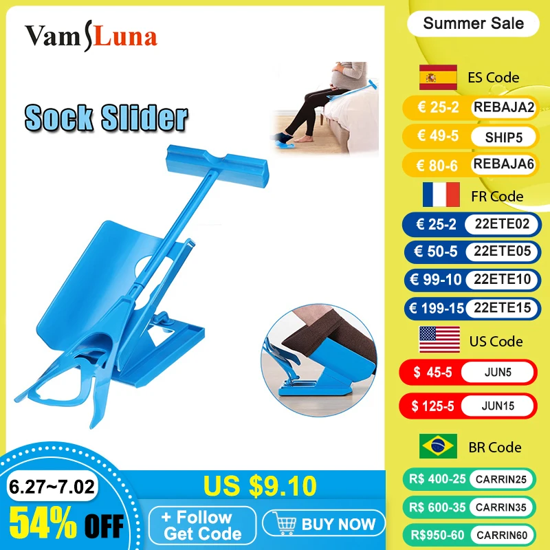 1pc Sock Slider Aid Blue Helper Kit Helps Put Socks On Off No Bending ...