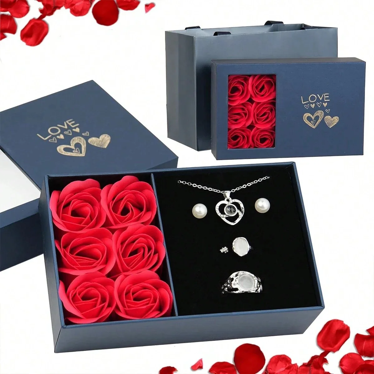 Flower Jewelry Box Six Roses Window Opening Romantic Jewelry Gift Box ...