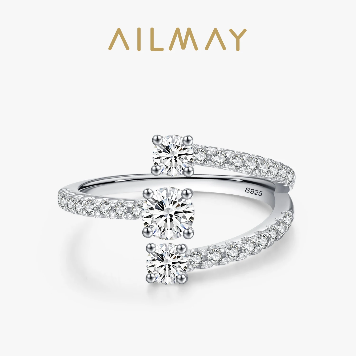 Ailmay 925 Sterling Silver Fashion Geometric Design Zirconia Finger ...