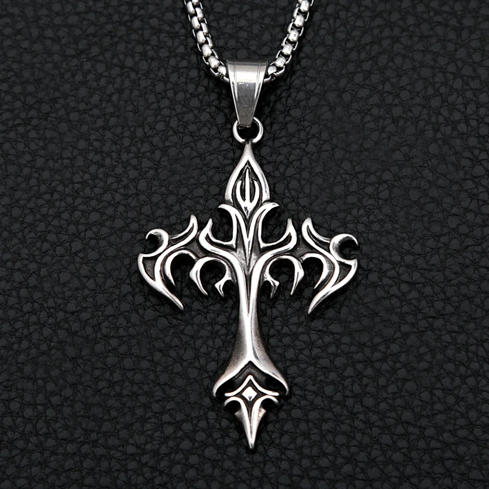 Gothic-Vintage-Flame-Cross-Pendant-Necklace-Punk-Hip-Hop-Stainless ...