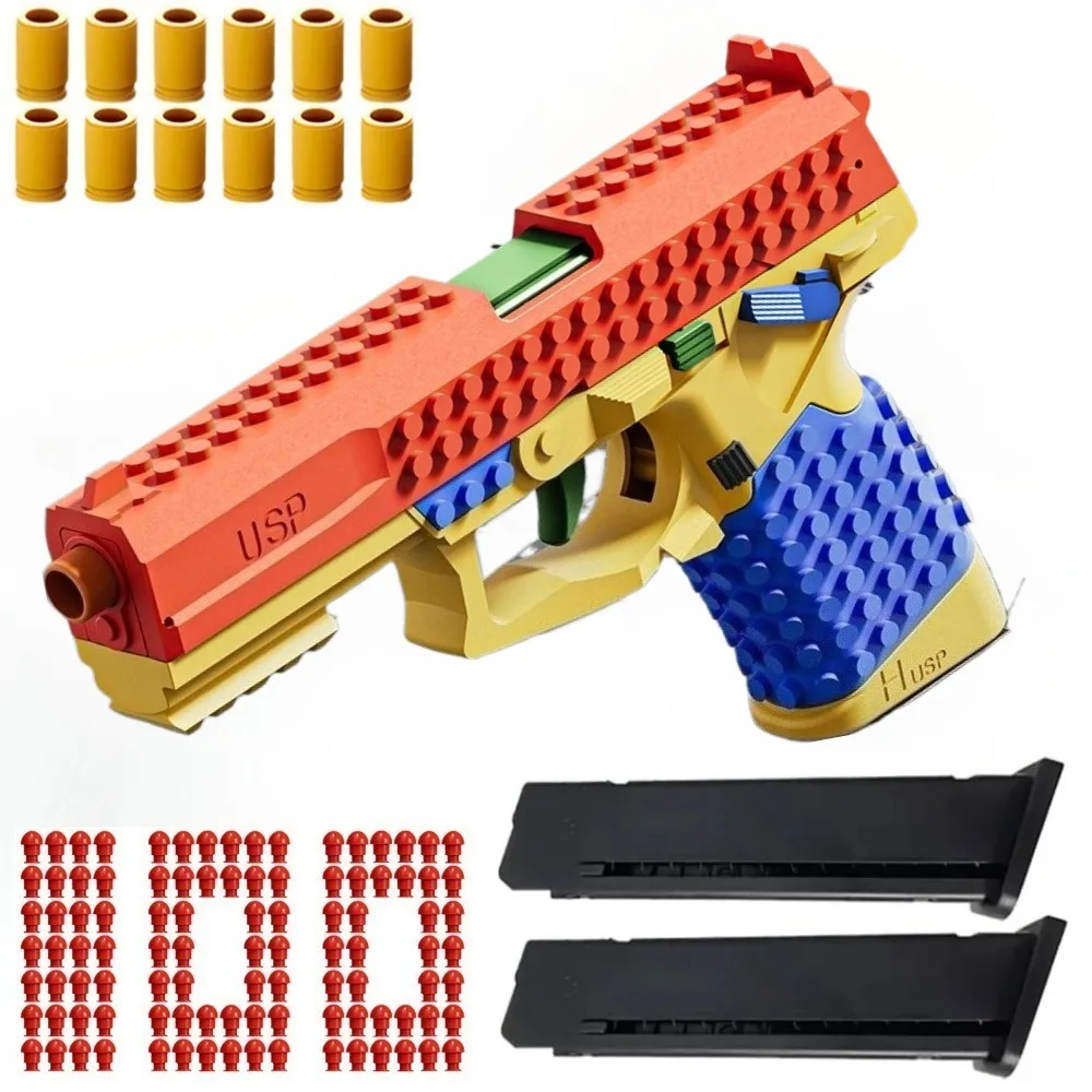 USP/SIG17 Building Blocks Toy Gun Auto Firing Eject Shell Blowback Soft ...