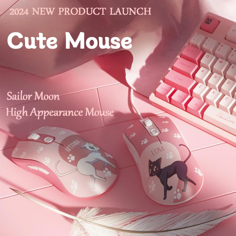 2024-NEW-Cable-Mouse-Beautiful-Girl-Warrior-Esports-Game-Pink-Girl-Cute ...