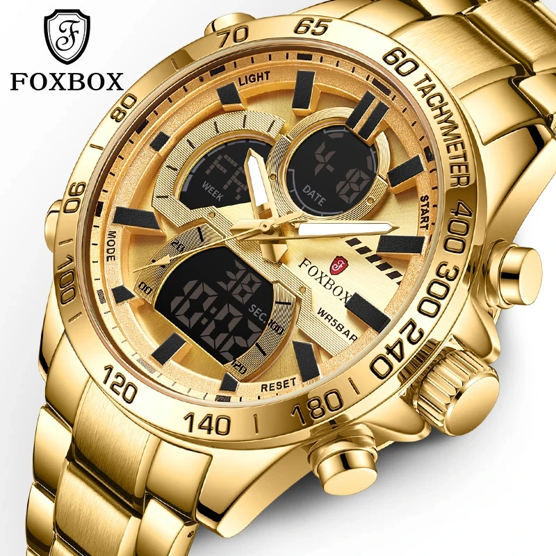 FOXBOX-Luxury-Original-Men-Sports-Wrist-Watch-Gold-Quartz-Steel ...