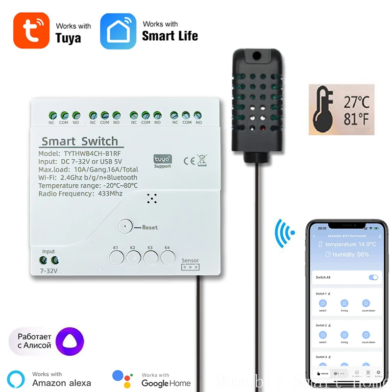 Rel-Tuya-Smart-WiFi-a-4-canali-con-sensore-di-umidit-della-temperatura ...