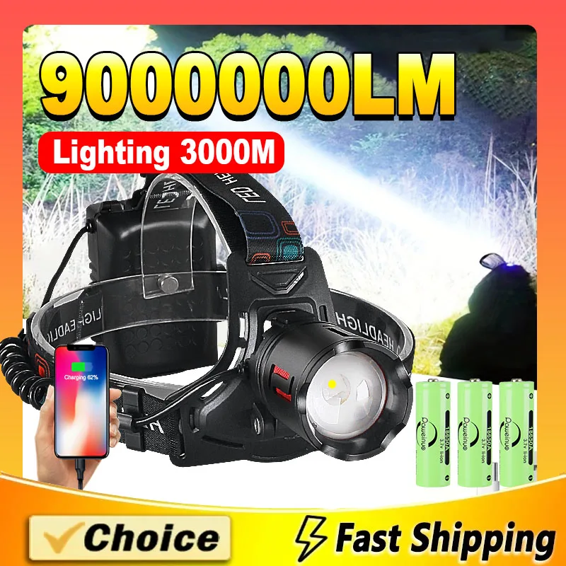 9000000LM-Ultra-Powerful-Headlamp-Head-Lantern-Front-Light-Rechargeable ...