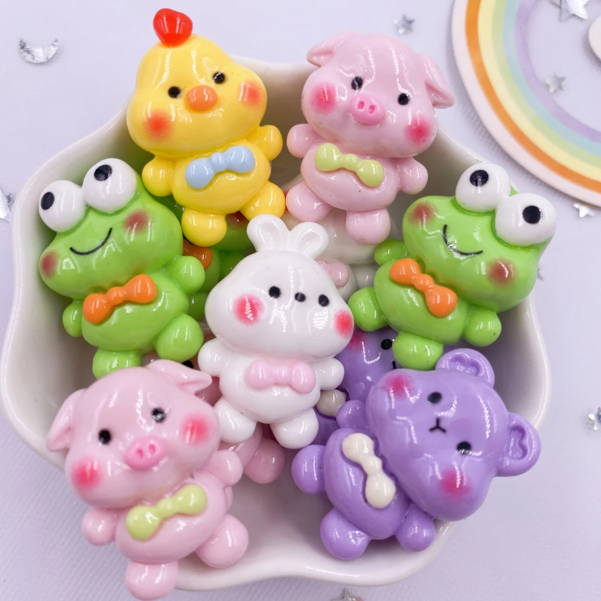 Piezas-de-resina-Kawaii-con-lazo-de-dibujos-animados-oso-cerdo-pollo ...