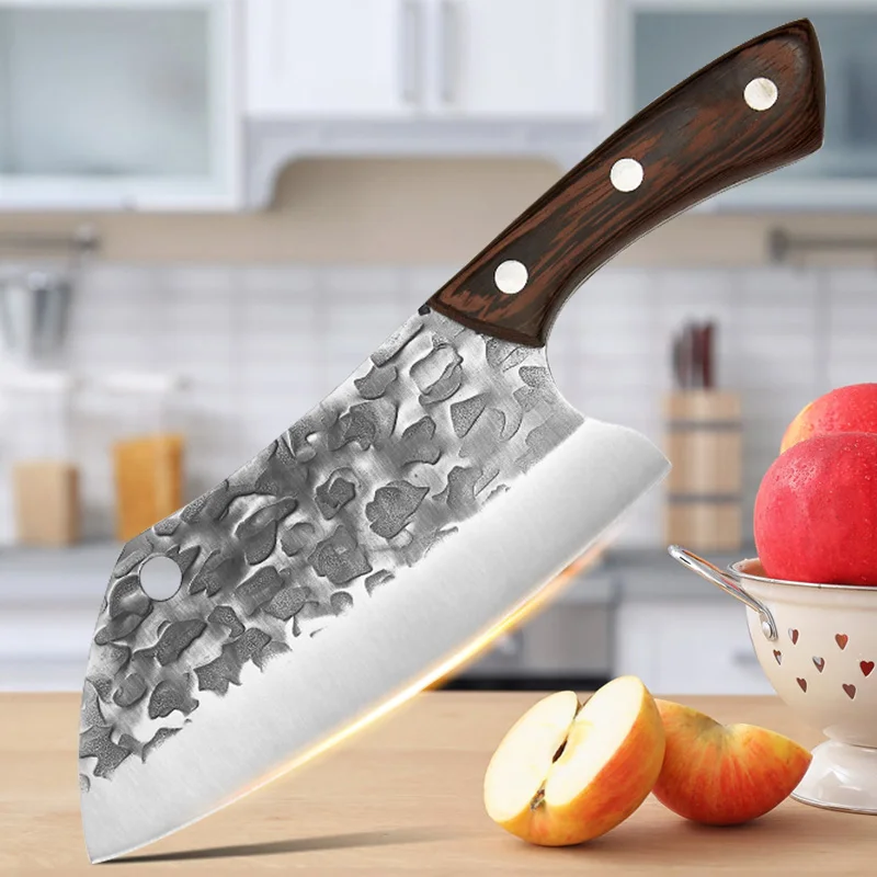 Professional-Butcher-Meat-Cleaver-Knife-Wood-Handle-Hand-Forge-Blade ...