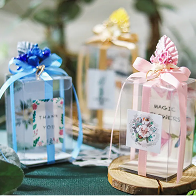 2/5pcs Clear Pvc Box with Flower Packing Box Dragee Gift Packing Boxes ...