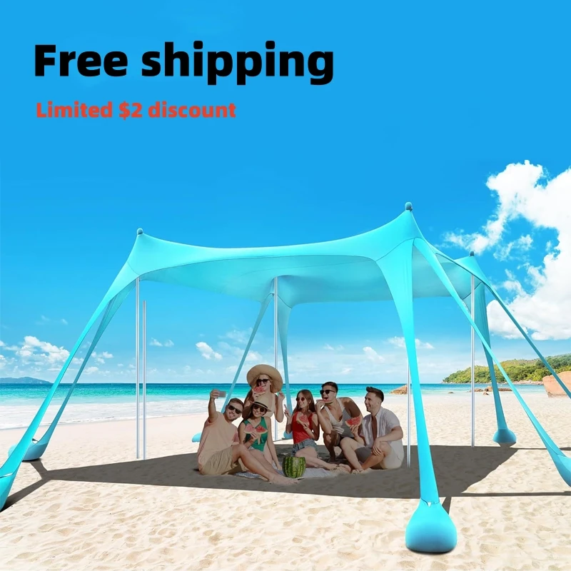 Toldo de playa familiar de 4 postes, tienda plegable para playa al aire ...