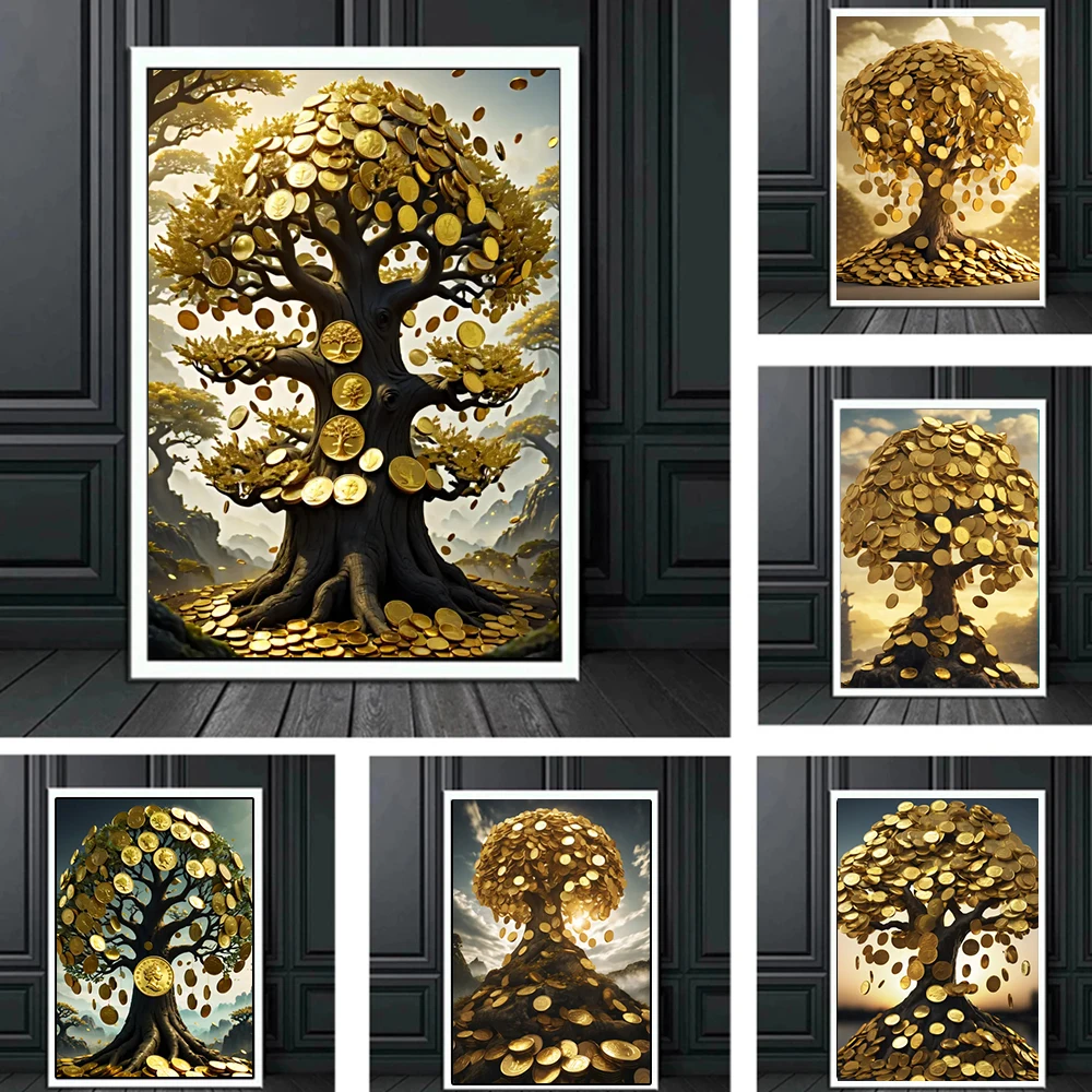 Abstract-Gold-Coin-Lucky-Money-Tree-Poster-Print-Modern-Luxury-Gold ...