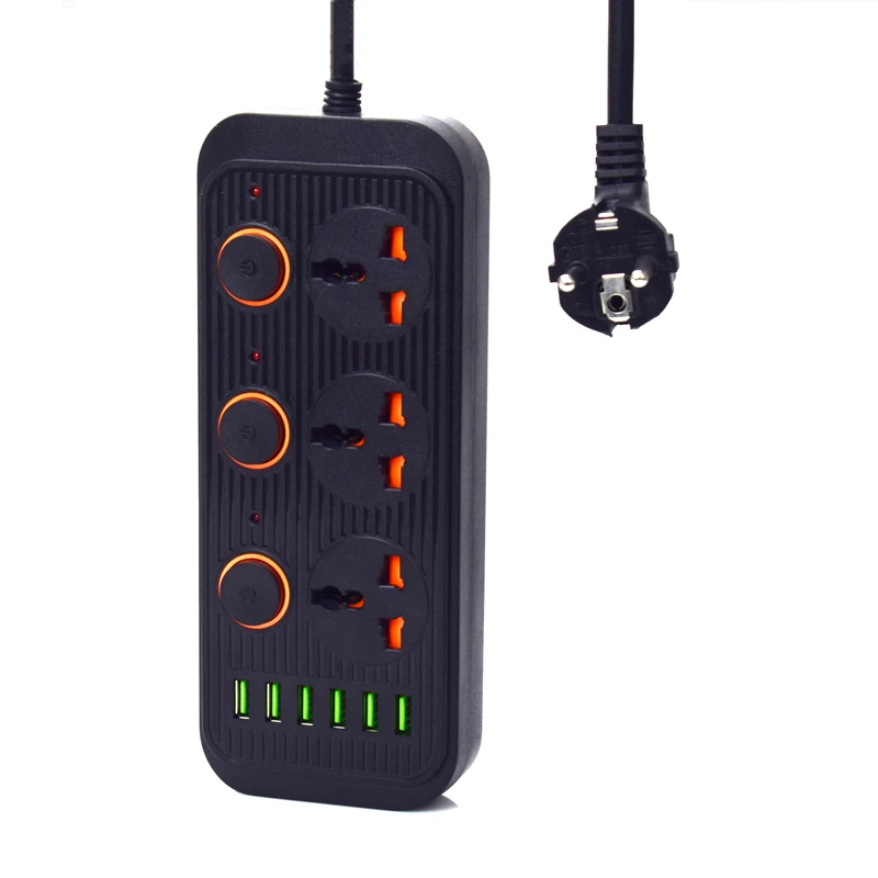 Eu Rus 플러그 전원 스트립 스위치 범용 콘센트 6usb 전기 연장 코드 소켓 네트워크 필터 2 라운드 핀 18