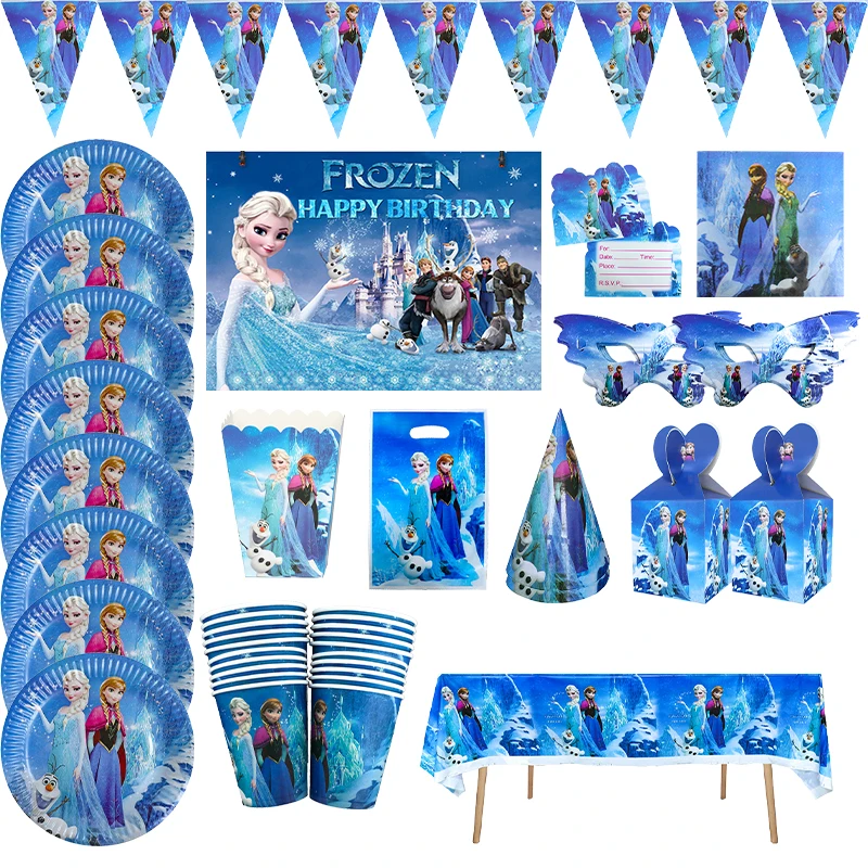 Juego de decoración de fiesta de cumpleaños de Frozen de Disney, vajilla de Anna y Elsa ...
