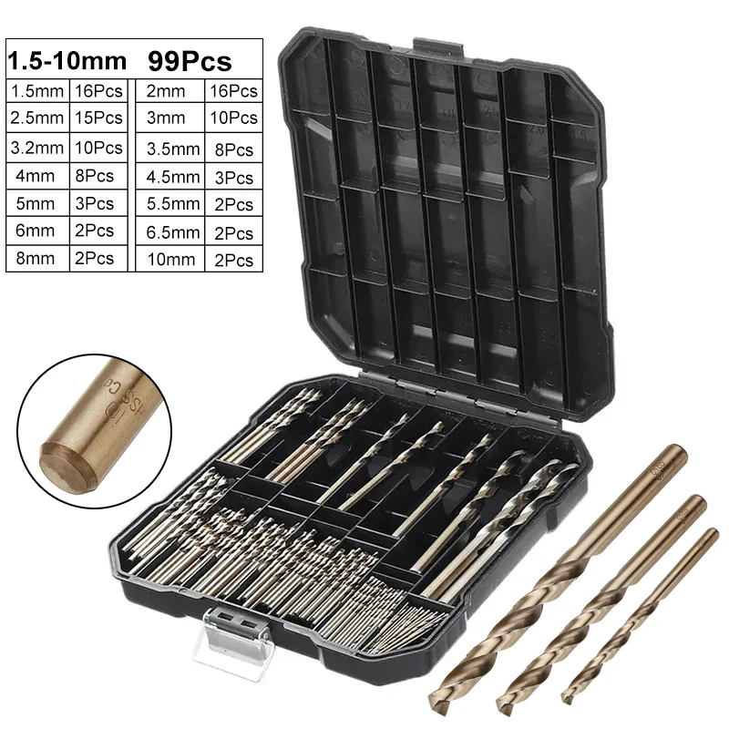 99Pcs-box-M35-Cobalt-HSS-Co-5-Twist-Drill-Bits-Set-1-5-10mm-Stainless ...
