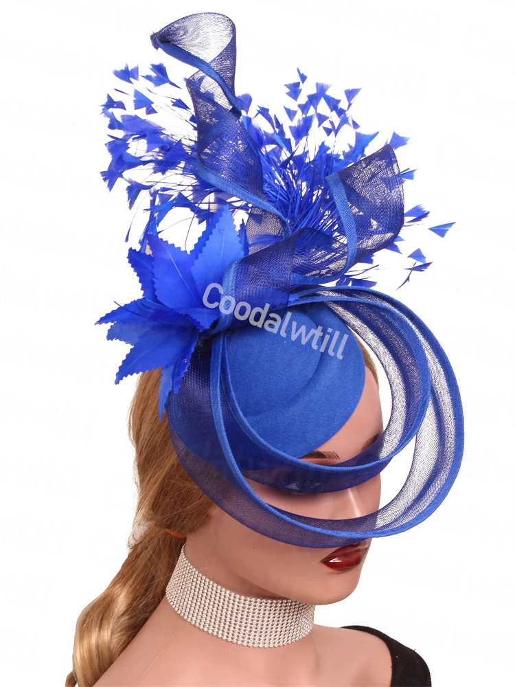 Royal Blue Wedding Elegant Fascinator Hat Feather Women Hair ...