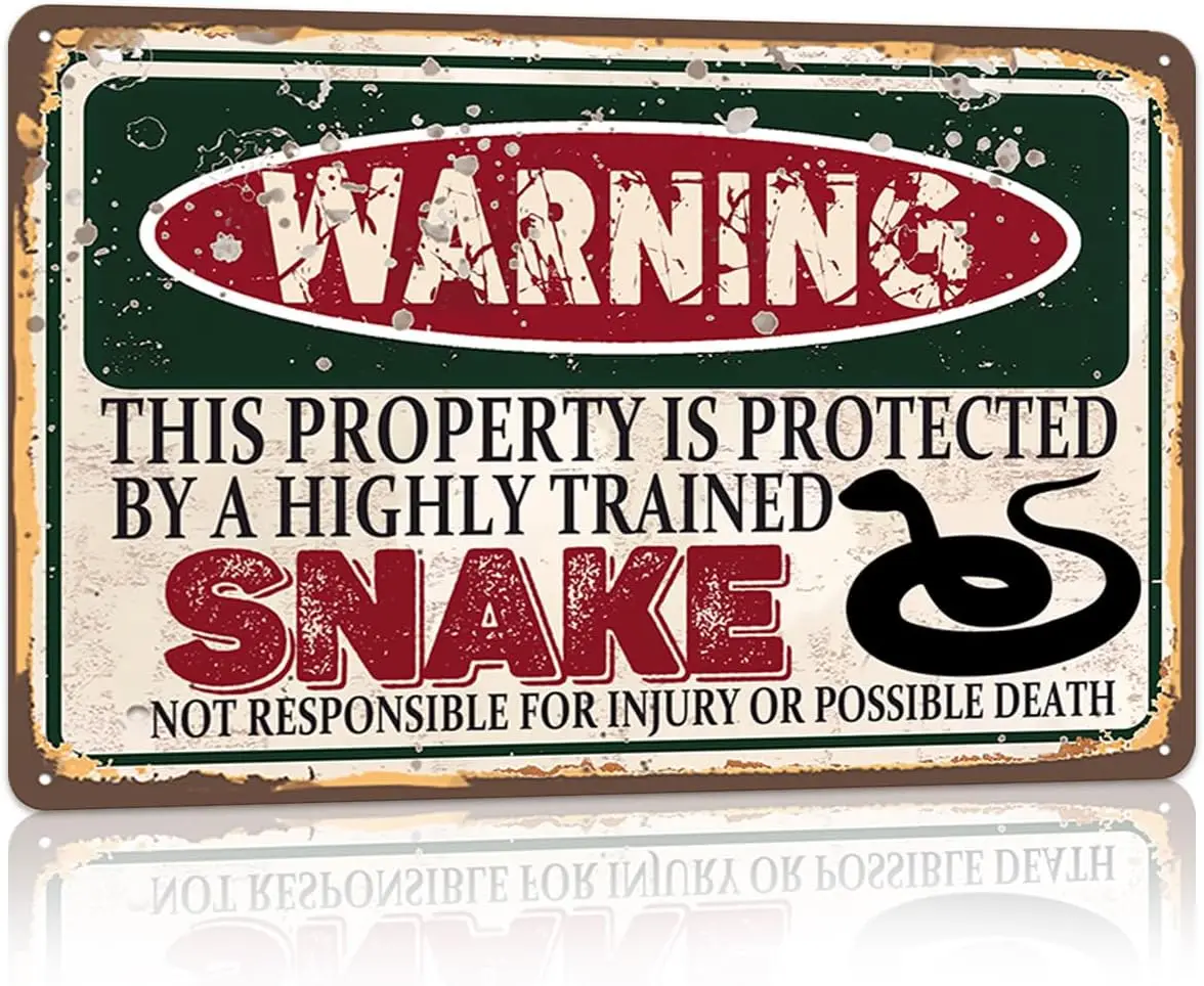 Vintage Snake Metal Sign， Warning this property is protected bY a ...