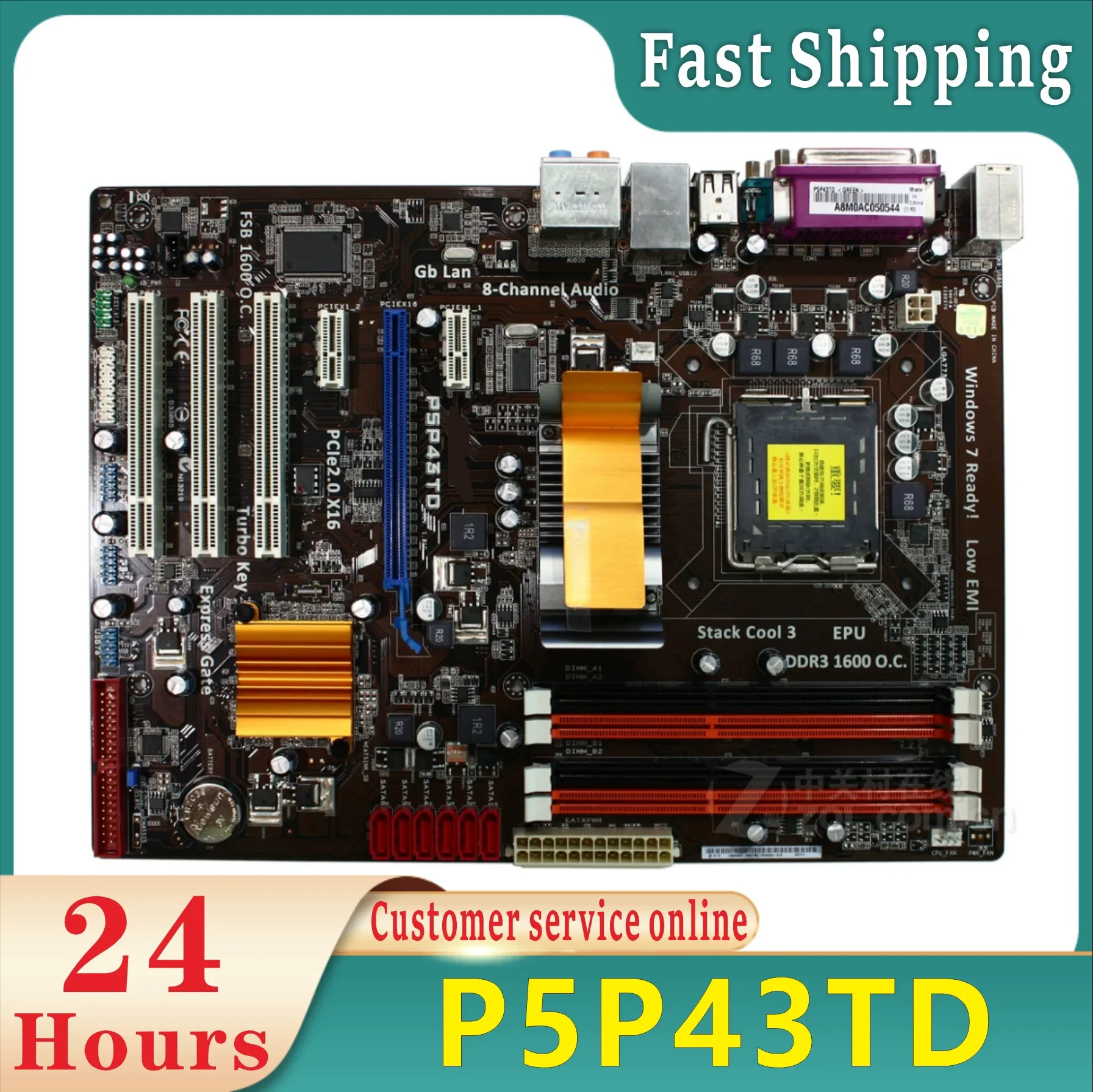Placa-Mãe P5P43TD LGA 775 com 16GB DDR3, Intel P43, SATA II e PCI-E X16 ...