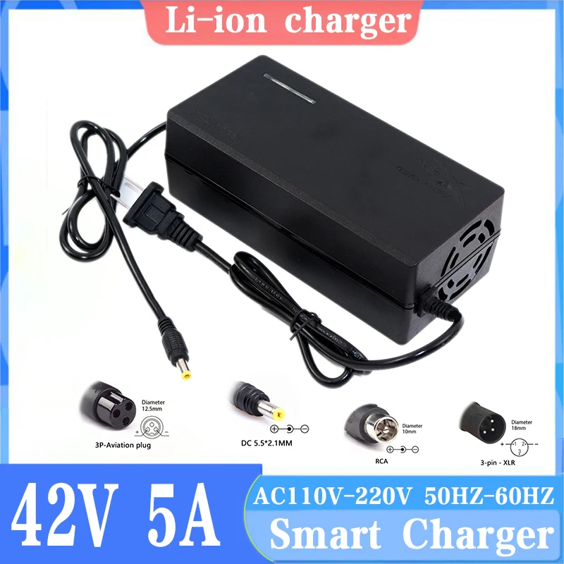 New 42V 5A 10S Lithium Ion Battery Charger with Fans for 36V 18650 Li ion Lipo Desktop Type Fast ...