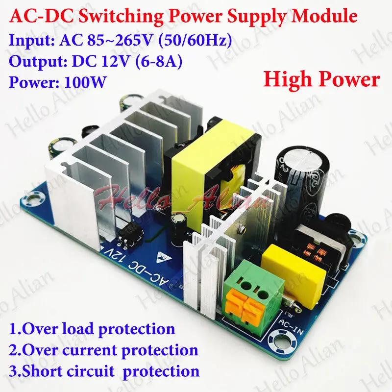 AC-DC Volt Converter 8A 100W 110V 120V 220V 230V to 12V 6A Switching ...