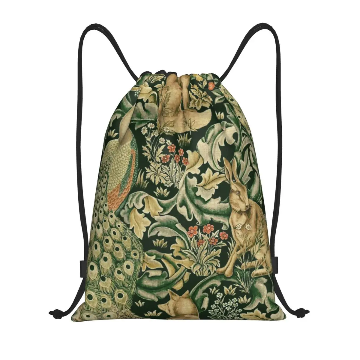 Peacocks-And-Fox-By-William-Morris-Drawstring-Backpack-Bags-Lightweight ...