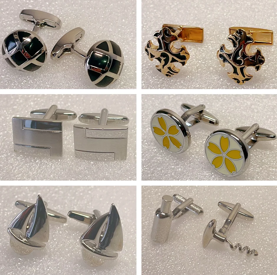 8pairs/lot Stock Promotion Sale Cufflinks Sailingship Roma Cross Enamel Flower Cuff Links Men ...
