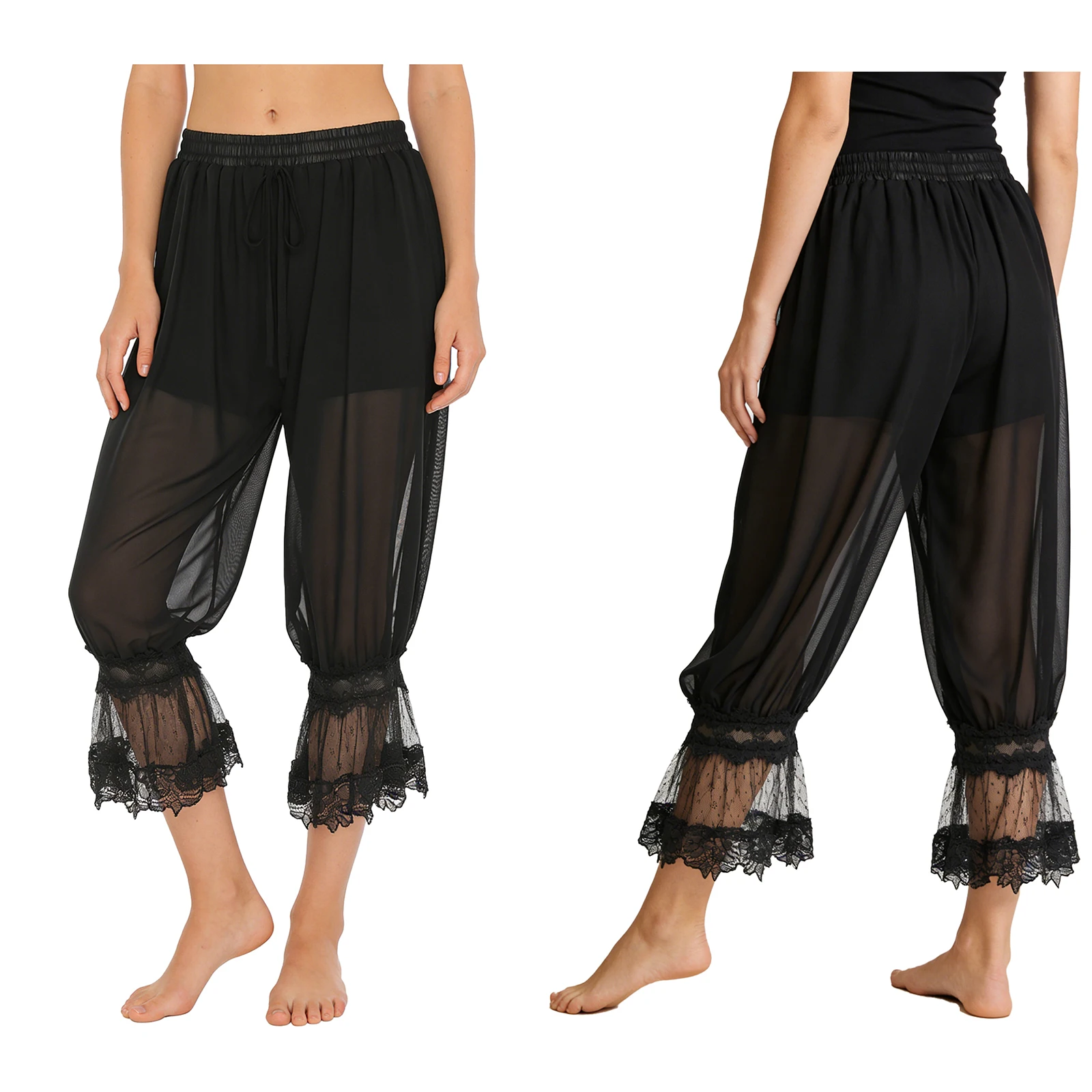 Women Sheer Mesh Bloomers Pumpkin Pants Fashion Elastic Waistband ...