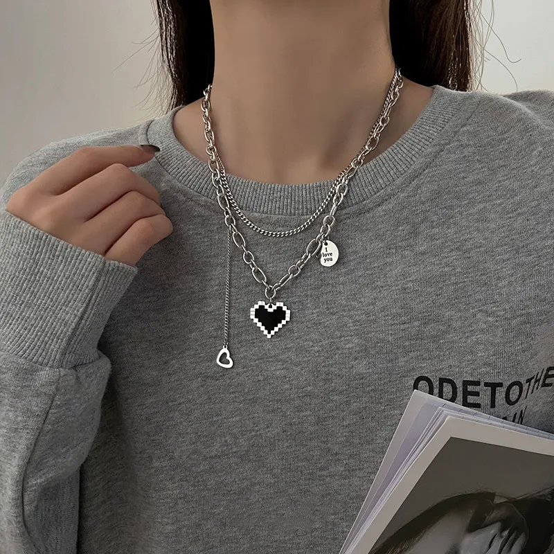 Senior Fashion Women Heart Pendant Necklaces Fine Double Link Neck ...