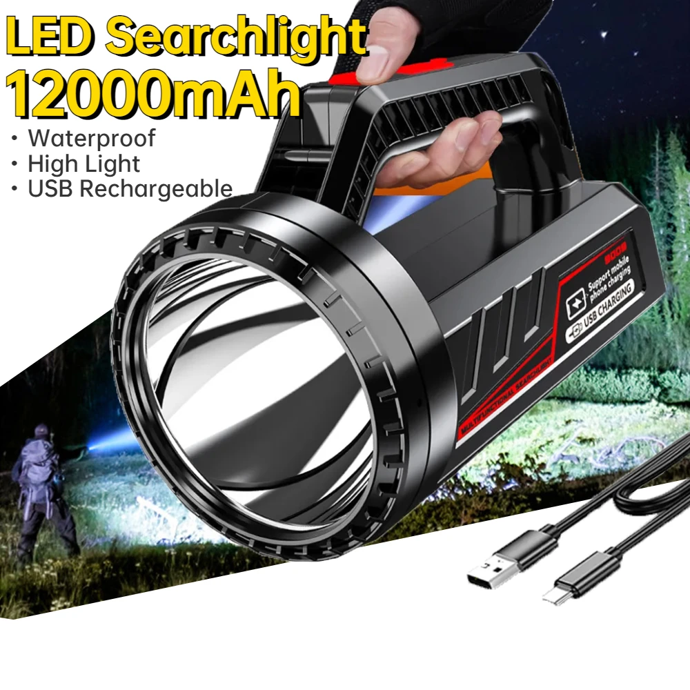 High-Light-LED-Searchlight-12000mAh-Long-Range-Torch-USB-Rechargeable ...