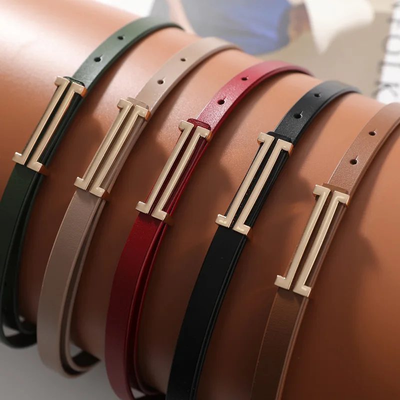 New-Genuine-Leather-Women-Thin-Belt-Fashion-Designer-Solid-Color-Belt ...