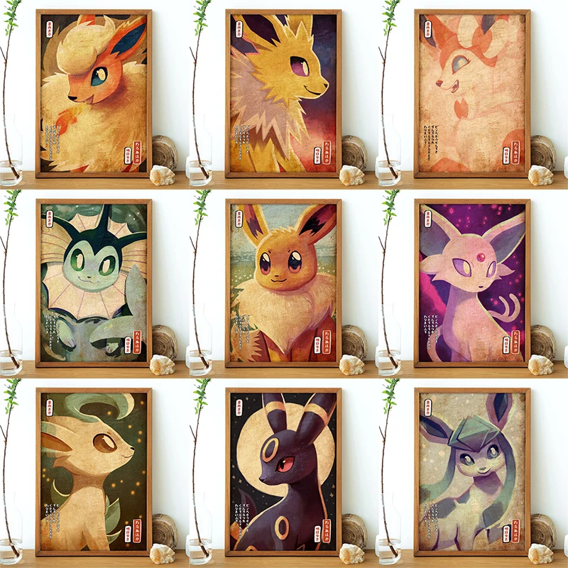 Retro Pokemon Eeveelutions Poster Eevee Umbreon Leafeon Canvas Painting ...