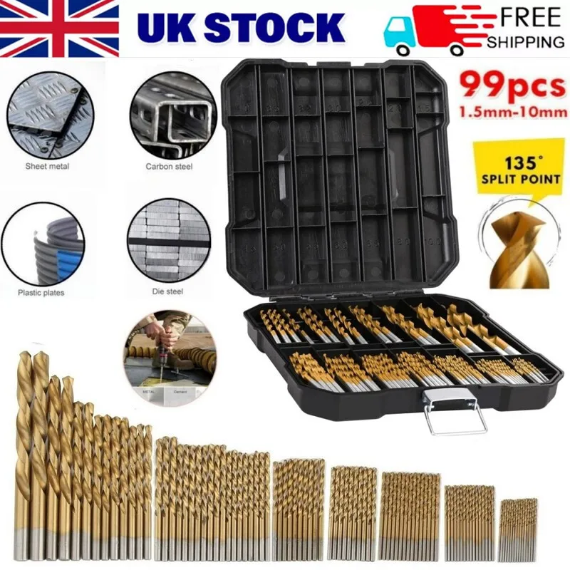 Twist Drill Set 99pcs High Speed Steel Titanium Coated Drill Bits ...