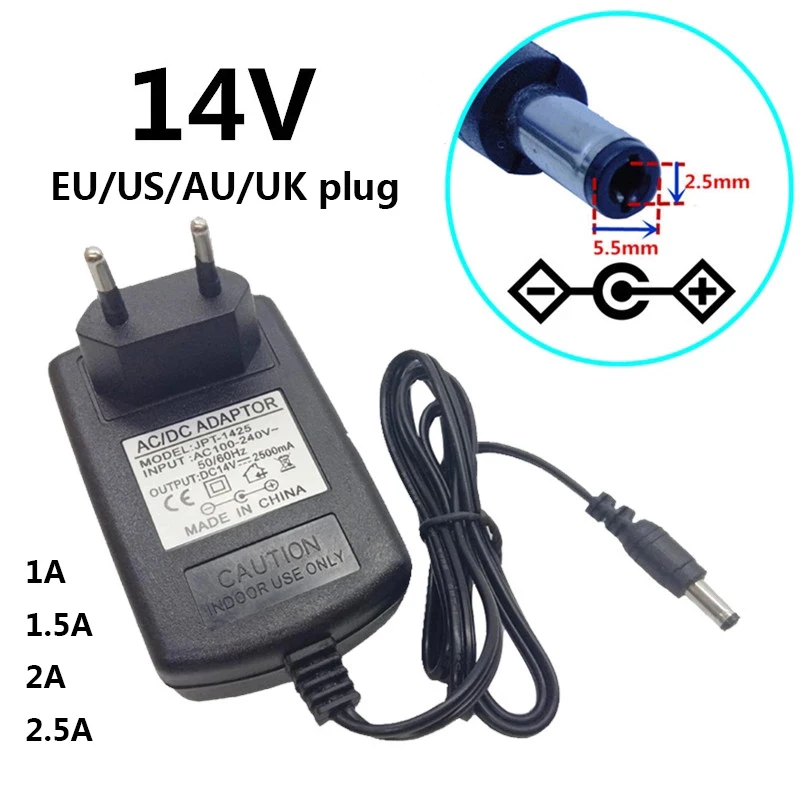 14v 1a 1.5a 2a 2.5a Power Adapter Ac 100-240v To Dc 14 Volt 2500ma ...